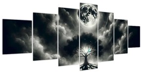 Obraz - Černobílý strom v úplňku (210x100 cm)
