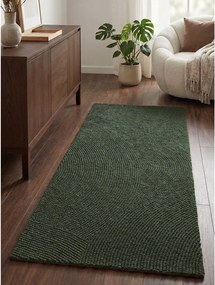 Tmavě zelený ručně tkaný vlněný běhoun 80x200 cm Calmio – Hanse Home