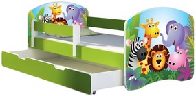 Dětská postel - ZOO 2 140x70 cm + šuplík zelená