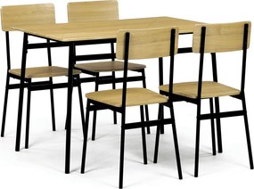 Jídelní set CORTINA 1+4 - divoký dub / černé kovové nohy