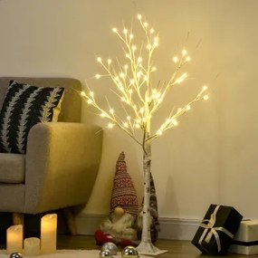 HOMCOM Umělý strom, umělá bříza, s LED osvětlením, teplá bílá, realistická bílá kůra, 17D x 17Š x 120V cm