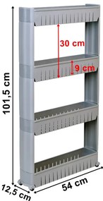 Pojízdný regál OSMERA 4 police šedý