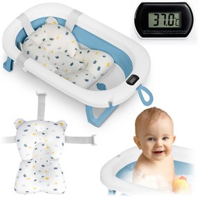 Ricokids Skládací vanička pro děti a kojence s teploměrem a vložkou - RK-287 bílá a modrá