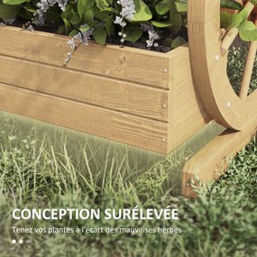Outsunny Čtvercový vyvýšený záhon 3 patra v rustikálním stylu s 2 kolečky, jedlové dřevo, odvodňovací otvory, rozměry 62D x 61Š x 57V cm