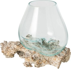 Skleněná váza z recyklovaného skla na dřevu Gamal White L - 30*30*30 cm