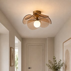 Designové stropní svítidlo tmavě bronzové s jantarovým žebrovaným sklem - Kemner