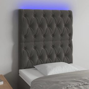 Čelo postele s LED tmavě šedé 80x7x118/128 cm samet 3122791
