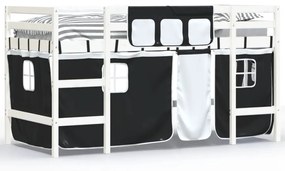 vidaXL Dětská patrová postel se závěsy bílá a černá 90x190 cm borovice