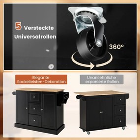 Costway Kuchyňský ostrov na kolečkách s kaučukovou deskou a nastavitelnými