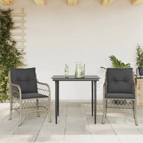 3dílný bistro set s poduškami světle šedý polyratan 3212166