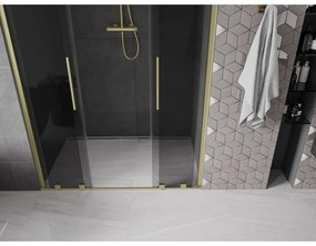 Mexen Velar Duo, posuvné sprchové dveře do otvoru 160 cm, 8mm šedé sklo, zlatá matná, 871-160-000-42-55
