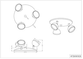 Trio 872830306 Bolou, stropní spotové svítidlo, 3x3,8W LED 3000K, chrom, prům. 25cm