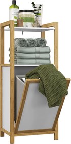 HOMCOM Bamboo Freestanding Laundry Hamper Cabinet - Koupelnová skříňka s proutěným košem - 2 police - 40L x 30Š x 86,5V cm