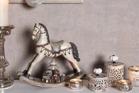 Bílo - šedá antik vánoční dekorace houpací koník - 21*5*18 cm