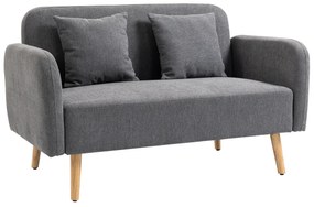 HOMCOM Dvoumístná rozkládací pohovka s polštáři, nastavitelné podnožky, sametový polyester, kaučukové dřevo, pěna, 2místná, potah látka| Aosom