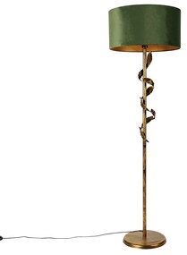 Vintage stojací lampa starožitná zlatá se zeleným stínidlem - Linden