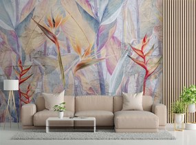 Gario Fototapeta Pastelově zbarvené listy na pozadí imitujícím beton Materiál: Vliesová, Rozměry: 200 x 140 cm