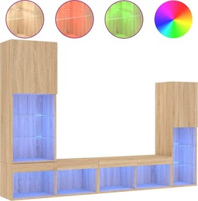 vidaXL 4dílná obývací stěna s LED kompozitní dřevo [3216656] Barva: Bílá