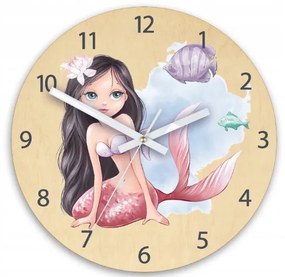 M.Clock Nástěnné hodiny Malá mořská víla rozměr 30x30cm béžové