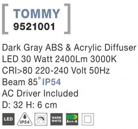 Svítidlo Nova Luce TOMMY R TOP GREY stropní, IP 54, 30 W