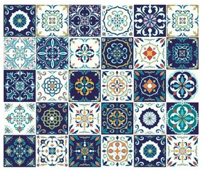 Sada 30 nástěnných samolepek Ambiance Tiles Azulejos Forli, 10 x 10 cm