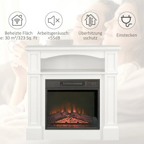 HOMCOM Elektrokamin s 3D LED efektem plamene, topná kapacita 30 m², dálkové ovládání, bílá/černá