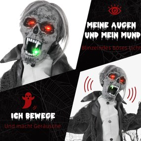 HOMCOM Halloweenská dekorace 75cm kostra s červenýma svítícíma očima a zvukem vytí, ovládaná pohybem, pro zahradu a interiér | Aosom.de