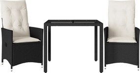 3dílný bistro set s poduškami černý polyratan 3276691