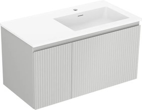 Mexen Rivel, koupelnová skříňka 90 cm s pravým umyvadlem Otis, 1S, 1D, drážkovaná, šedá matná/bílá matná - 91A23-09047-3-BBFF62-W18P01