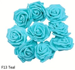 30 ks pěnových velkých (8 cm)  květů růží Barva: modrozelená