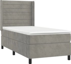 Box spring postel s matrací a LED světle šedá 100x200 cm samet 3139607