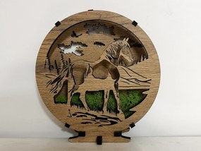 Li-Go "Kůň s mechem" dřevěná lampa s dvojitým podsvícením 20x22 cm dub