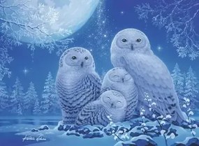 RAVENSBURGER Svítící puzzle Sovy za úsvitu měsíce / 500 dílků / 49 × 3