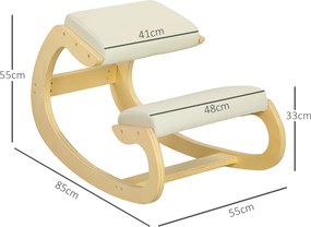 HOMCOM Křeslo na kolenou s houpacím mechanismem, ergonomické křeslo v lněné tkanině a břízovém dřevě, 55x85x55 cm, krémová