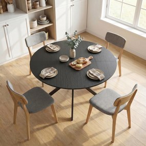 HOMCOM kulatý jídelní stůl pro 4, Ø120 cm, industriální styl s ocelovými X-nohami, pro jídelnu, kuchyni nebo domácí kancelář, černý