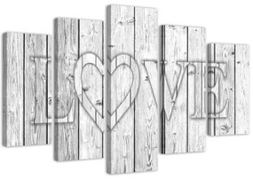 Obraz na plátně pětidílný Desky s nápisy Love Lettering Grey - 200x100 cm