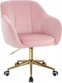 LuxuryForm DESIGN Otočná židle AVOLA VELUR na zlaté podstavě s kolečky - světle růžová