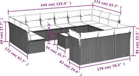 14dílná zahradní sedací souprava s poduškami černá polyratan 3218456