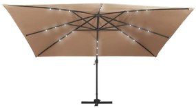 vidaXL Marketos Boční zahradní slunečník s LED hliníková tyč 400 x 300 cm taupe