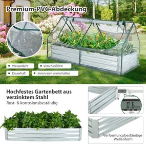 Costway Velká pozinkovaná vyvýšená postel se skleníkem – 180 × 90 × 91 cm