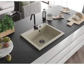Mexen Elix, 1korový granitový dřez 600 x 500 mm, béžová, černý sifon, 6525601005-69-B