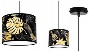 Závěsné svítidlo Gold Flowers, 1x černé textilní stínítko s květinovým vzorem