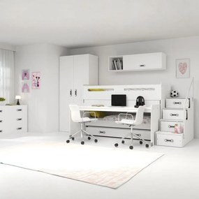 SMB Dětská patrová postel se stolem a šuplíky MAXI 3, 80x200+80x190 cm Barva šuplíku: Modrá
