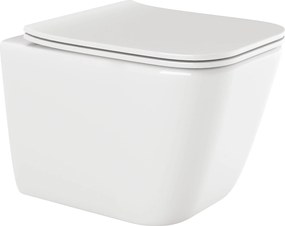 Invena Paros, závěsná WC mísa Rimless 465x350x360 mm + SLIM toaletní sedátko s pomalým zavíráním, bílá lesklá, INV-CE-90-001-W