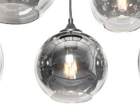 Art Deco závěsná lampa černá s kouřovým sklem 8-světlo - Sandra