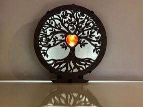 Li-Go "Strom života s podsvíceným achátovým srdcem" dřevěná lampa, černá s patinou  20x22cm