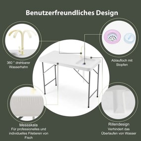 Costway Fish Cleaning Table Více přenosné rybí filé a lovecká stanice s dřezovou