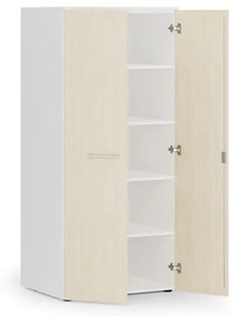 Kancelářská policová skříň PRIMO WHITE s dveřmi, 1781 x 800 x 600 mm, bílá/bříza