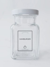 Samolepka na kořenky HAMBURGER průhledná 3 × 4 cm základní písmo