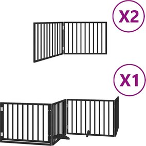 Zábrana pro psy s dvířky skládací 8 panelů černá 640 cm topol 3155570